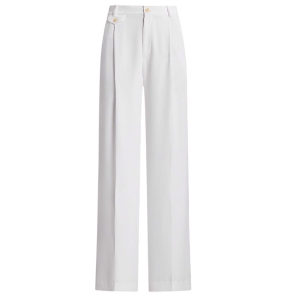 Lauren Ralph Lauren | Pants & Jumpsuits | Lauren Ralph Lauren White Pleated Wide Leg Georgette ...